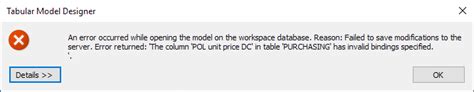 SSAS Integrated Workspace Failed To Save Modifications To The Server