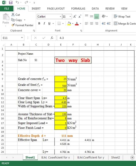 Design Of Two Way Slab By Excel Sheet