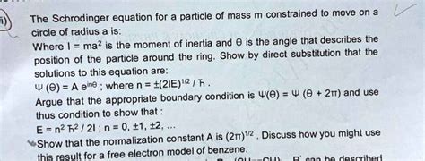 solved i the schrödinger equation for a particle of mass m constrained to move on a circle of