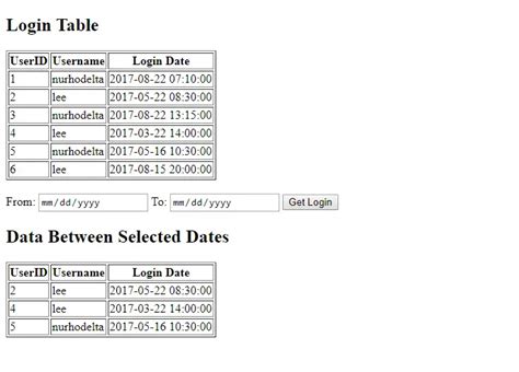 how to select data between two dates in php mysql sourcecodester