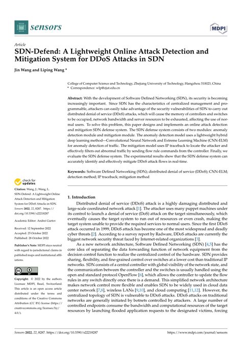 pdf sdn defend a lightweight online attack detection and mitigation system for ddos attacks