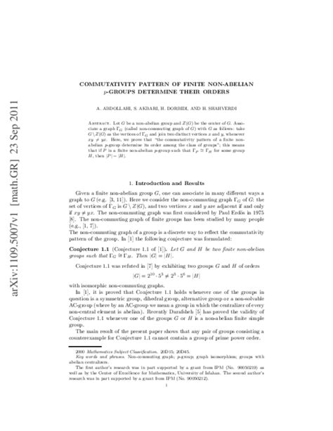 pdf commutativity pattern of finite non abelian p groups determine their orders alireza