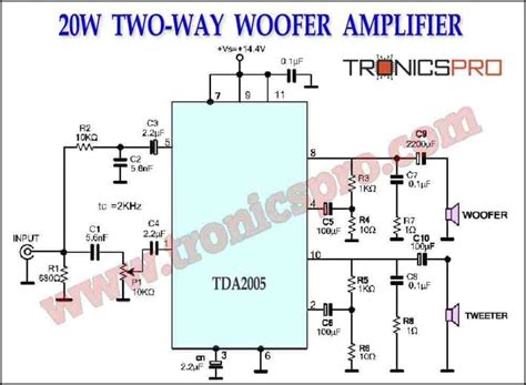 20W Two Way Woofer Amplifier TDA2005 Circuit TRONICSpro