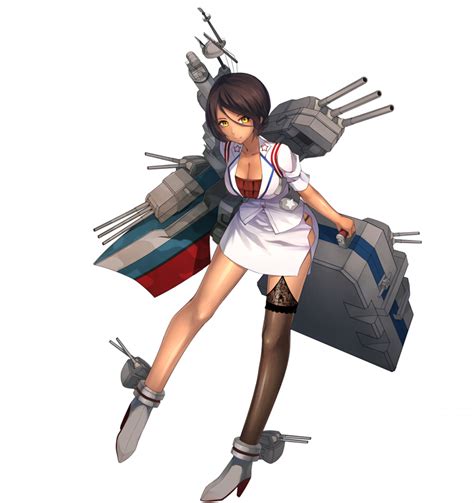 Safebooru 1girl Battleship Girl Breasts Brown Hair Cannon Cleavage Dark Skin Garter Straps