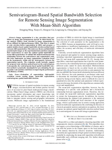 pdf semivariogram based spatial bandwidth selection for remote sensing image segmentation with