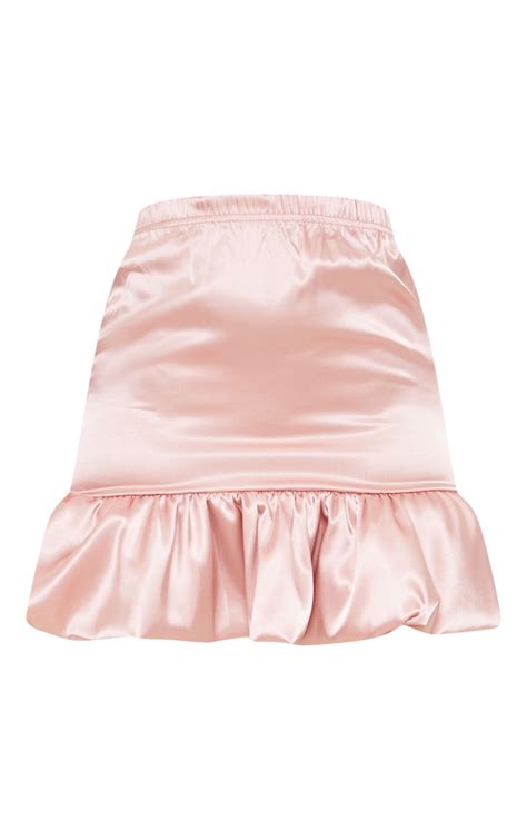 Dusty Pink Satin Ruffle Hem Mini Skirt Prettylittlething