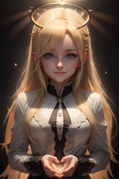 Blonde Hair Halo Heart Shaped Pupils Heart Earrings Light Smile Seaart Ai