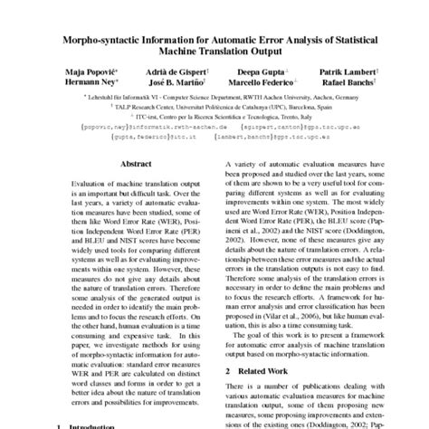 morpho syntactic information for automatic error analysis of statistical machine translation