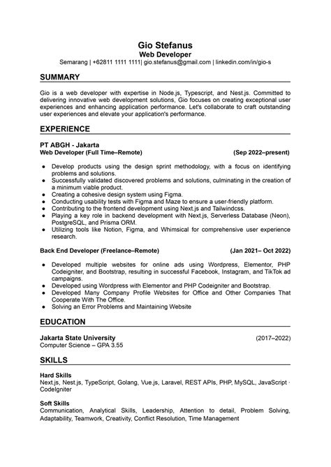 Contoh CV Web Developer Tips Membuat Dan Template Gratis