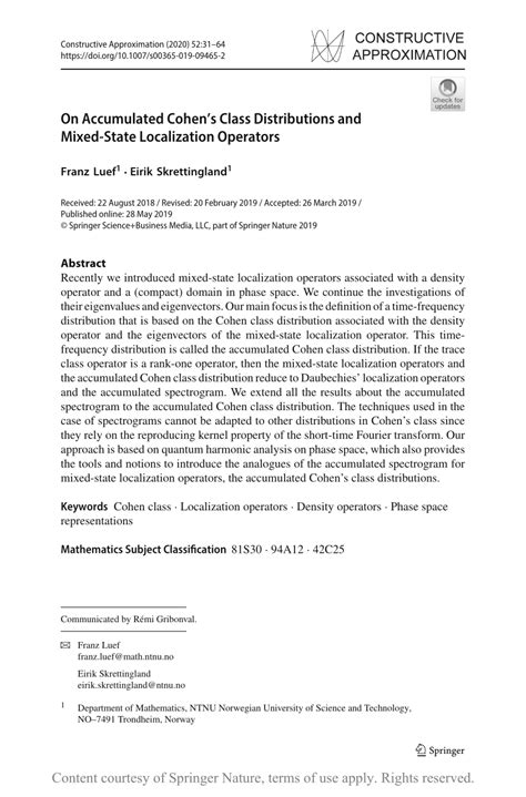 on accumulated cohen s class distributions and mixed state localization operators request pdf