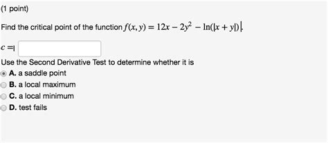 solved find the critical point of the function f x y 12x