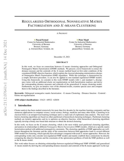 regularized orthogonal nonnegative matrix factorization and k means clustering deepai
