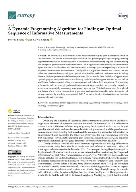 pdf a dynamic programming algorithm for finding an optimal sequence of informative measurements