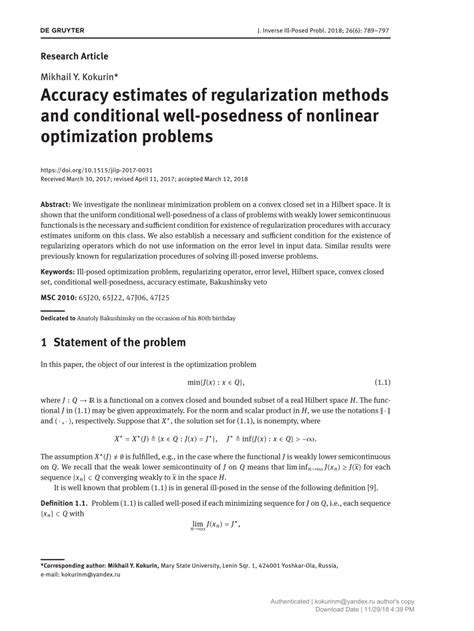 pdf accuracy estimates of regularization methods and conditional well posedness of nonlinear