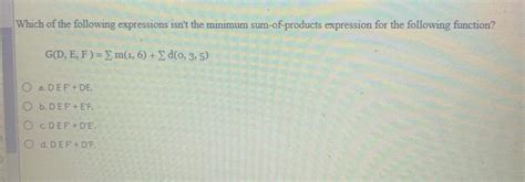 solved find the minimum sum of products for the following