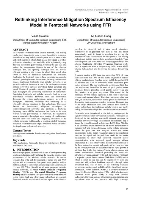 pdf rethinking interference mitigation spectrum efficiency model in femtocell networks using ffr
