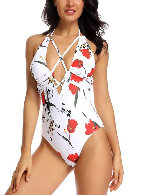 Buy Adoreshe Womens Foral One Piece Cutout Monokini Sexy V Plunge Swimsuit Strappy Backless