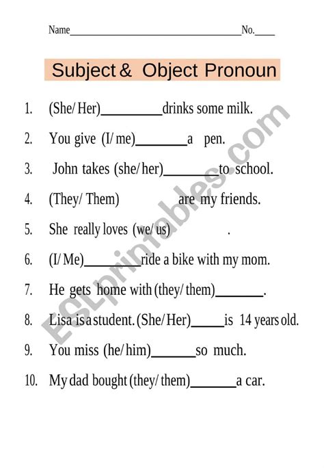 Subject Pronouns In English Exercises Free Worksheets Printable