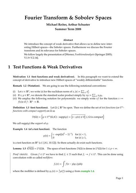 pdf fourier transform and sobolev spaces univie ac atstein lehre sosem08 sobolev fourier pdf