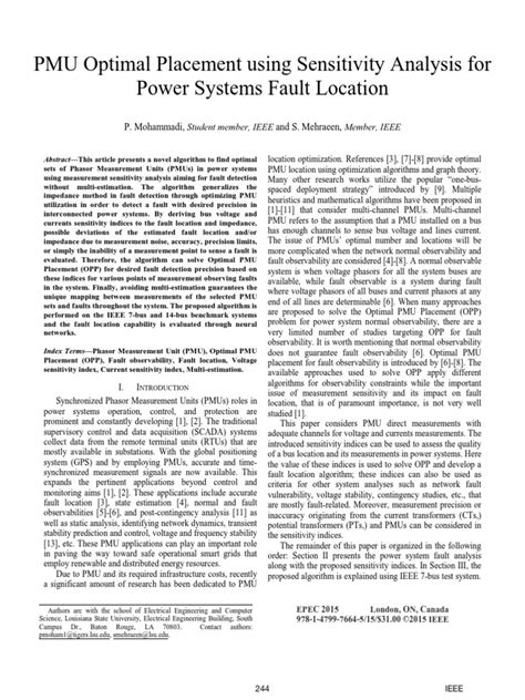 pmu optimal placement using sensitivity analysis for power systems fault location pdf