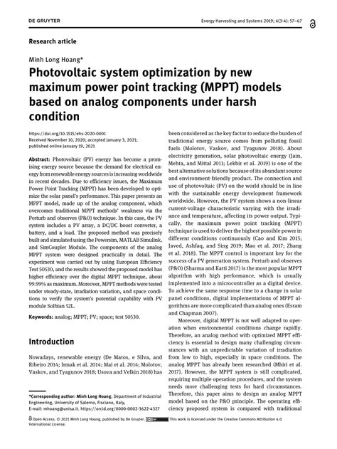 pdf photovoltaic system optimization by new maximum power point tracking mppt models based