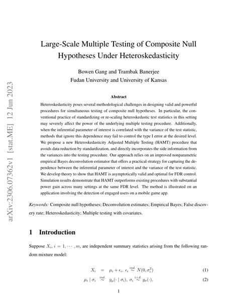 PDF Large Scale Multiple Testing Of Composite Null Hypotheses Under