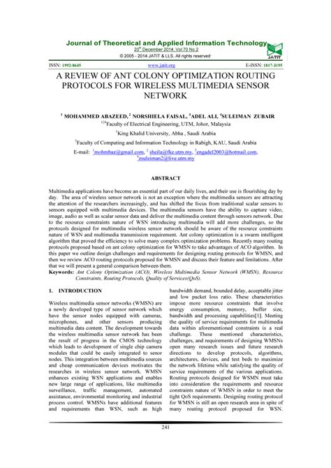 pdf a review of ant colony optimization routing protocols for wireless multimedia sensor network