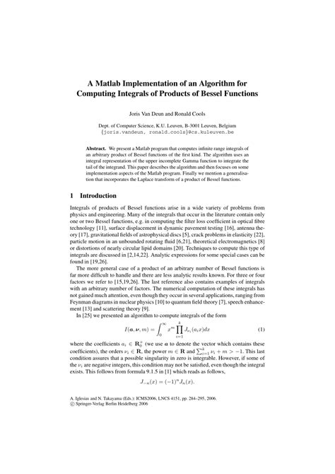 pdf a matlab implementation of an algorithm for computing integrals of products of bessel
