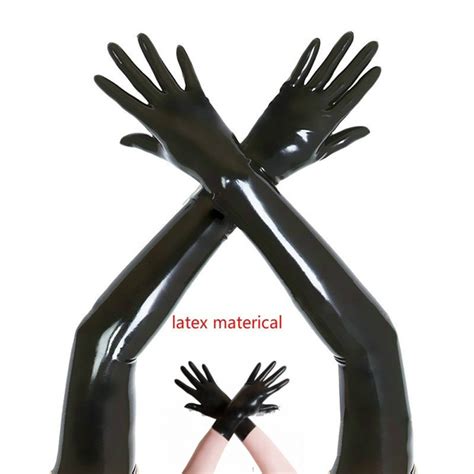100 Pure Latex Latex Catsuits Black Latex 3d Moudl Fetish Opera Long Gloves Rubber Moulded