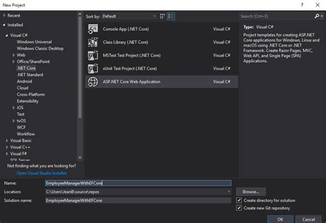 how to quickly create a new database using entityframework core on asp core bekenty j