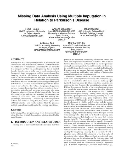 pdf missing data analysis using multiple imputation in relation to parkinson s disease