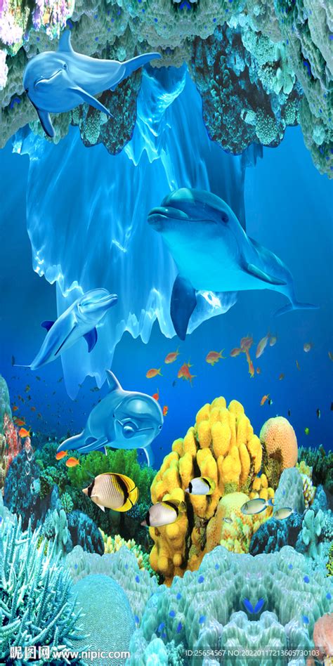 3D海豚海底世界玄关设计图 室内广告设计 广告设计 设计图库 昵图网nipic