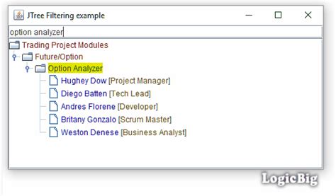 java swing jtree filtering and highlighting example