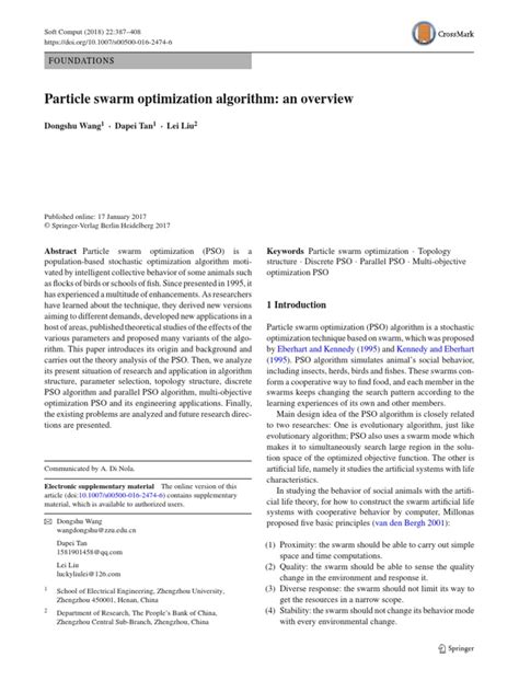 particle swarm optimization algorithm an overview pdf mathematical optimization