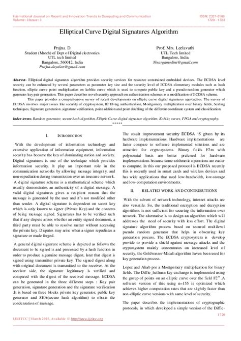 pdf elliptical curve digital signatures algorithm international journal ijritcc