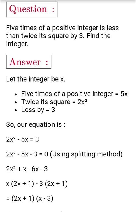 6 five times of a positive integer is less than twice its square by 3 find the integer