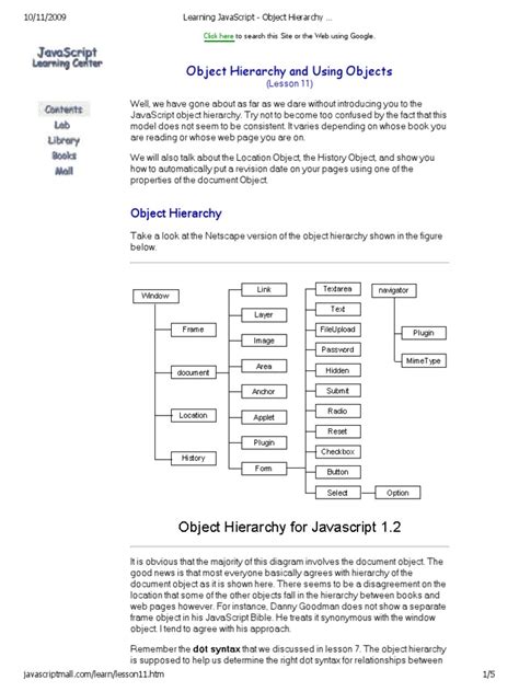 learning javascript object hierarchy and using objects lesson 11 pdf pdf java script