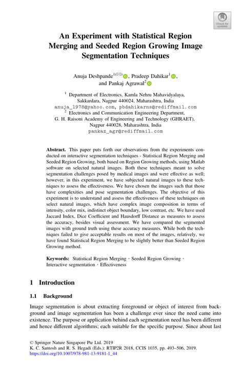 pdf an experiment with statistical region merging and seeded region growing image segmentation
