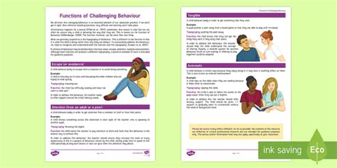 Understanding The Functions Of Behavior Fact Sheet Twinkl