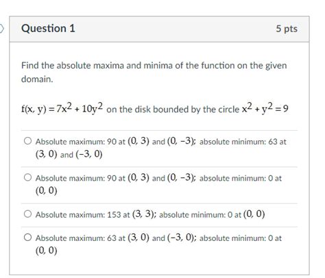 Solved Find The Absolute Maxima And Minima Of The Function Chegg