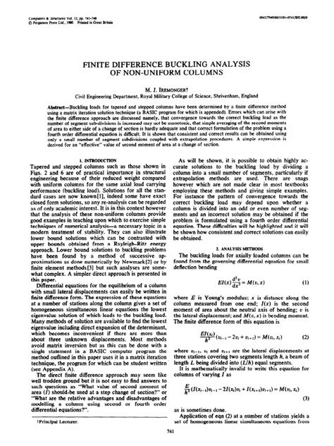 finite difference buckling analysis of non uniform columns pdf buckling matrix mathematics