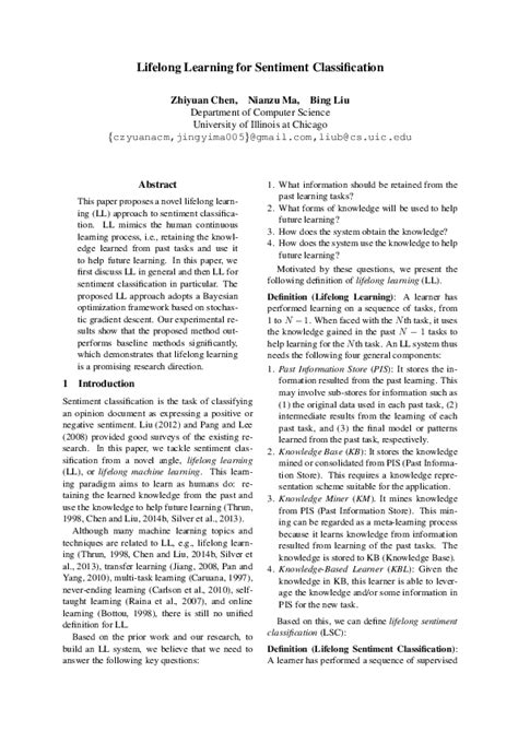 pdf lifelong learning for sentiment classification zhiyuan brett chen