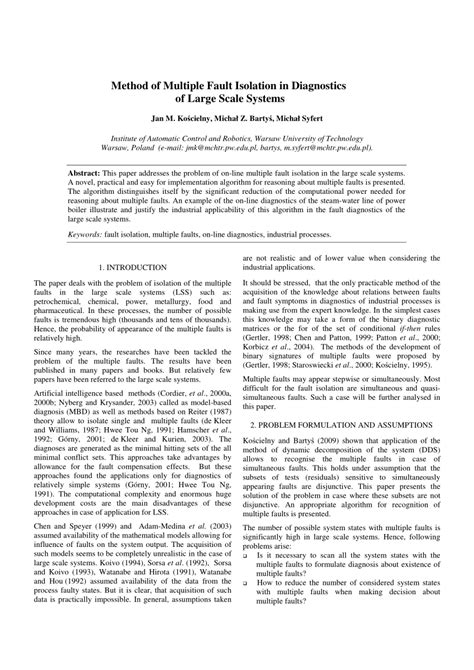 pdf method of multiple fault isolation in diagnostics of large scale systems