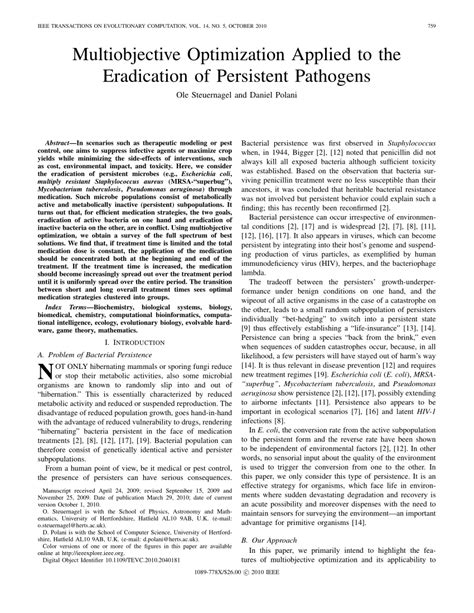 pdf multiobjective optimization applied to the eradication of persistent pathogens