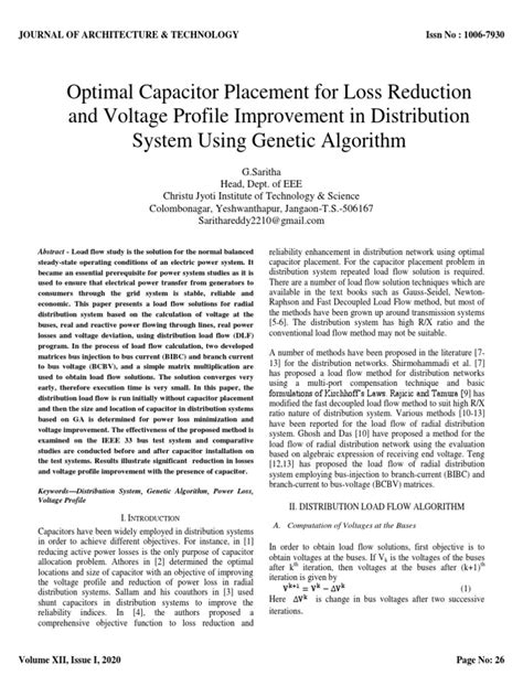 optimal capacitor placement for loss reduction and voltage profile improvement in distribution