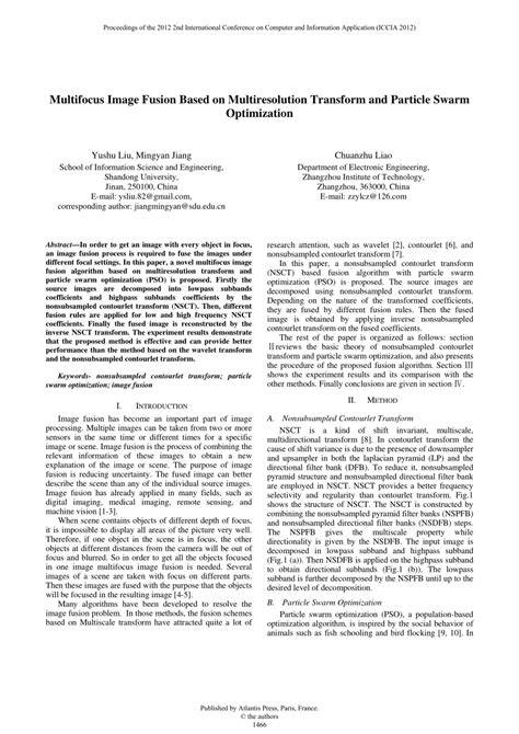 pdf multifocus image fusion based on multiresolution transform and particle swarm optimization