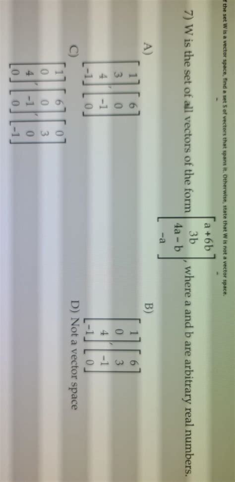 solved f the set w is a vector space find a set 5 of