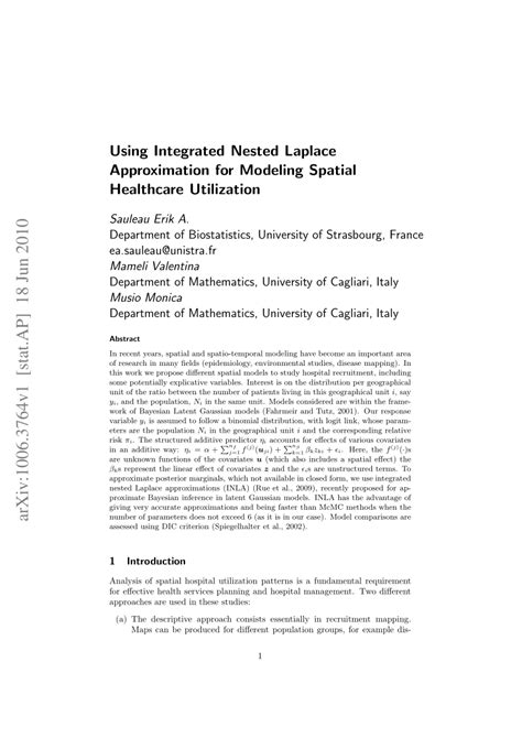 pdf using integrated nested laplace approximation for modeling spatial healthcare utilization