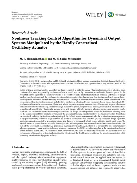 pdf nonlinear tracking control algorithm for dynamical output systems manipulated by the