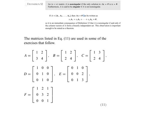 solved definition 12 an n x n matrix a is nonsingular if